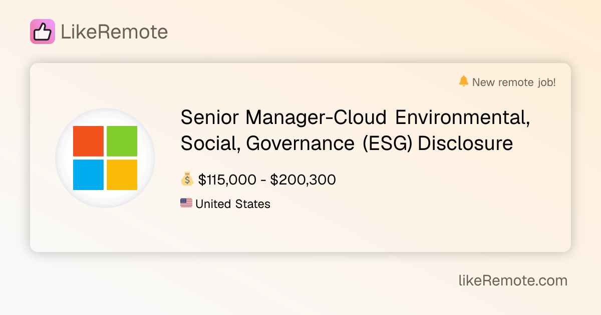 Remote Senior Manager-Cloud Environmental, Social, Governance (ESG ...